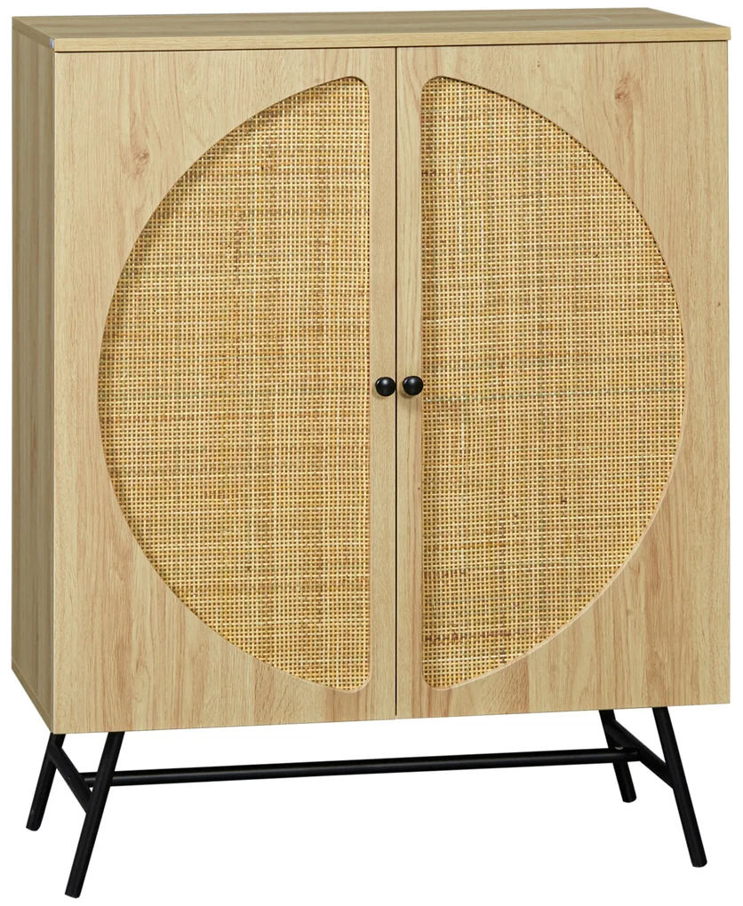 HOMCOM Dulap din Ratan cu 2 Nivele de Depozitare și Uși Duble, Design ...