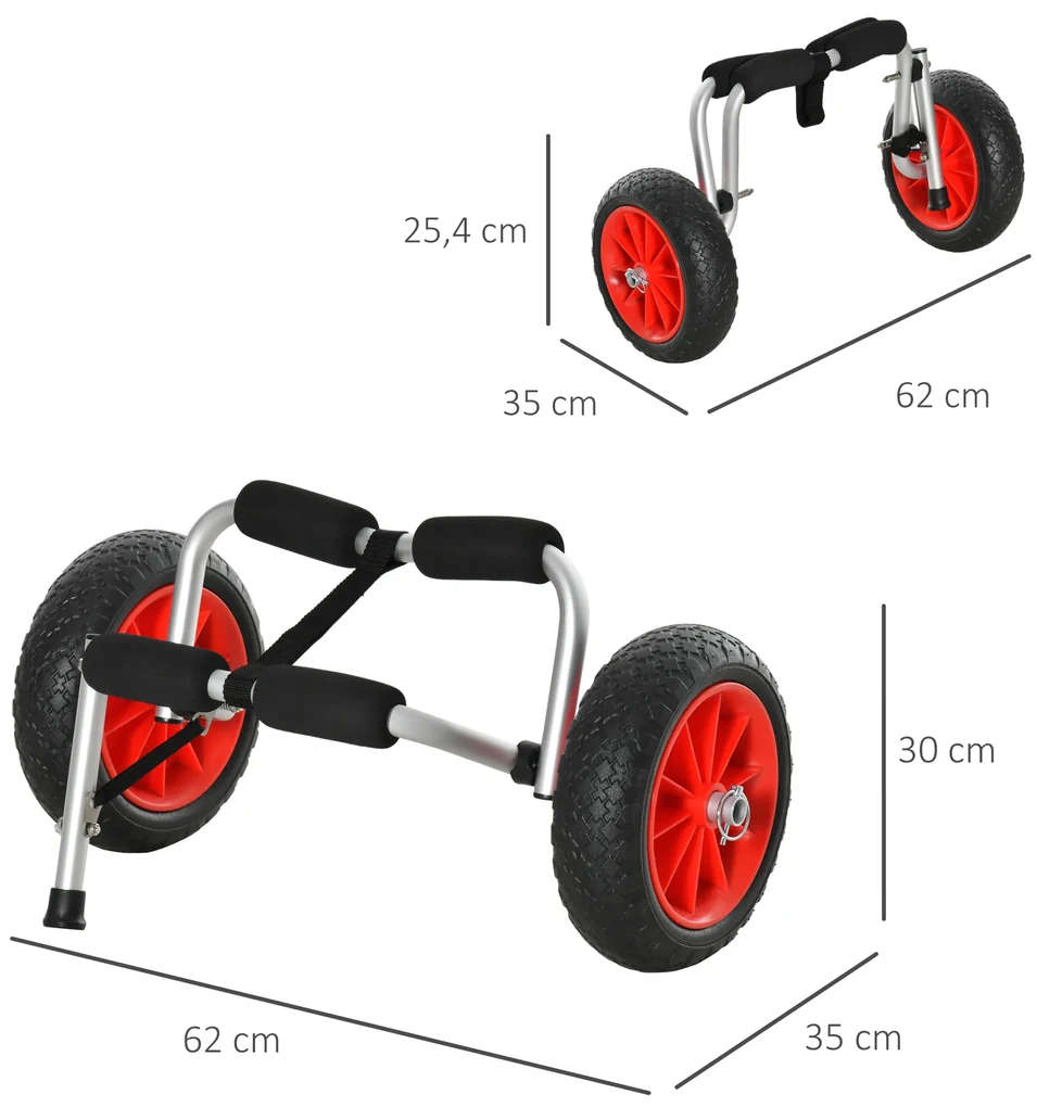 HOMCOM Cărucior Transport Caiac Pliabil, Teren Accidentat, Roți 25cm ...