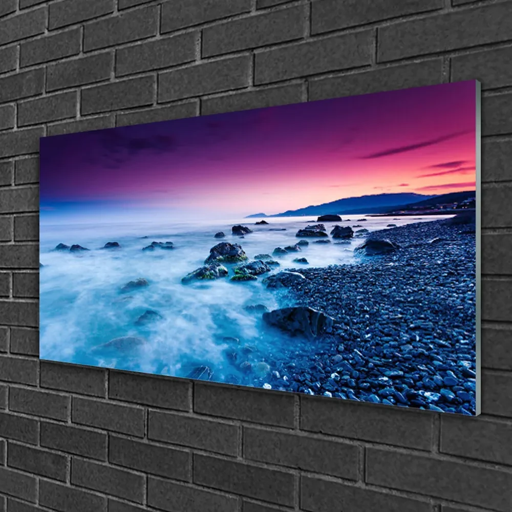 Tablou pe sticla Ocean Beach Peisaj violet roz albastru | BIANO