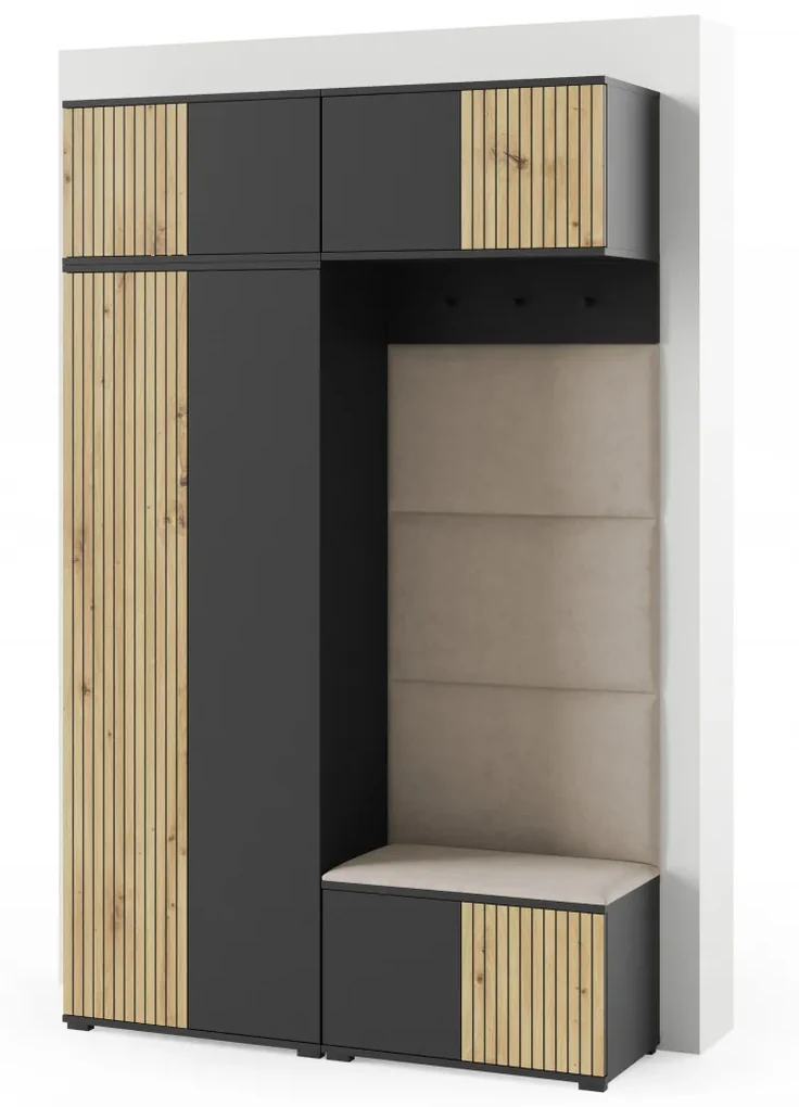 Mobila hol Cuier modern, cu model gen riflaj si panouri tapitate, usi ...