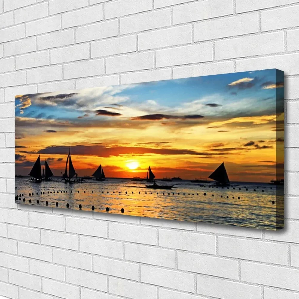 Tablou pe panza canvas Ambarcațiuni Sea Sun Peisaj Albastru Galben ...