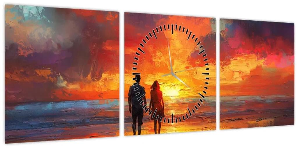 Tablou - Plimbare pe plajă (cu ceas) (90x30 cm) | BIANO