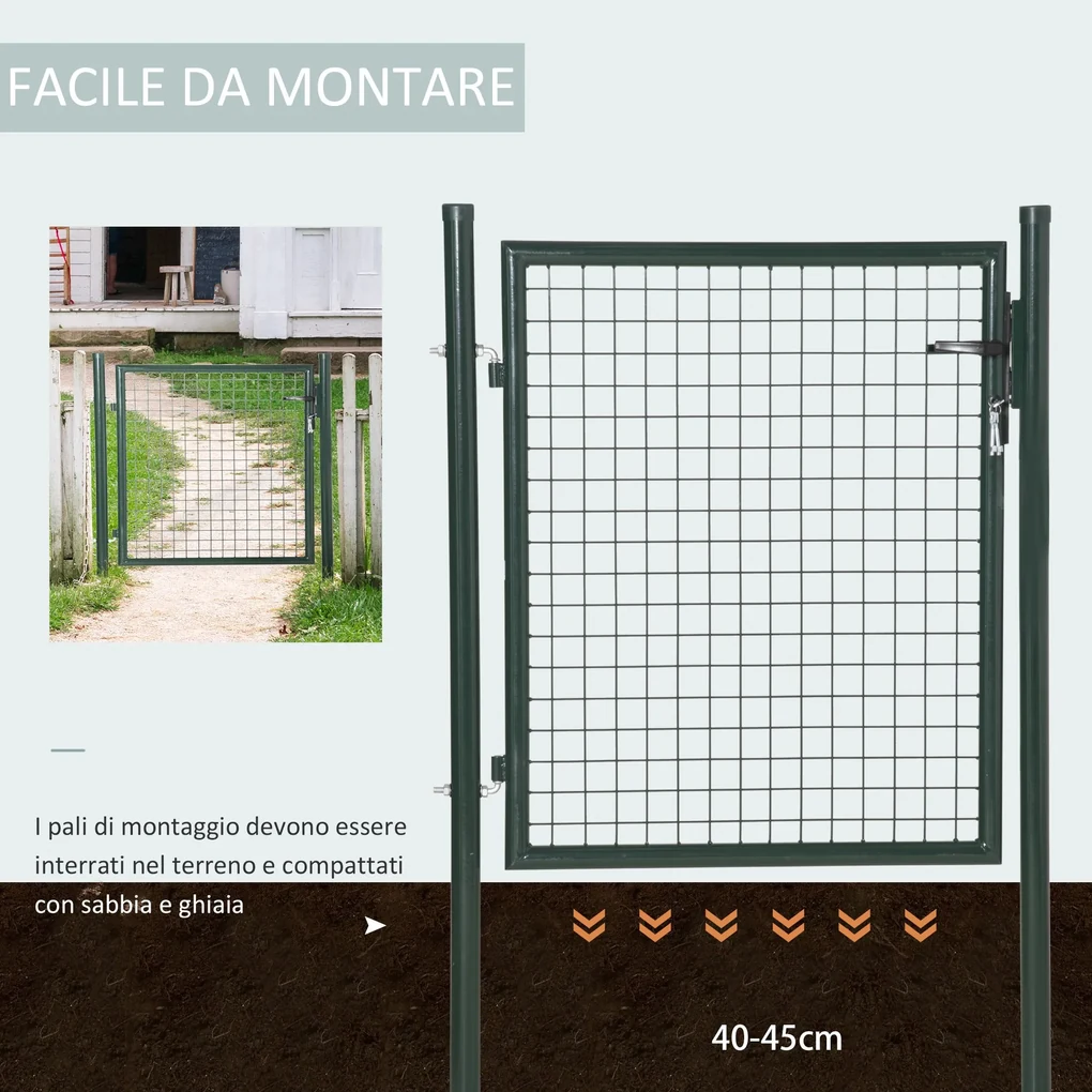 HOMCOM Poartă de Grădină Metalică Verde, cu Sistem de Încuiere și 3 ...