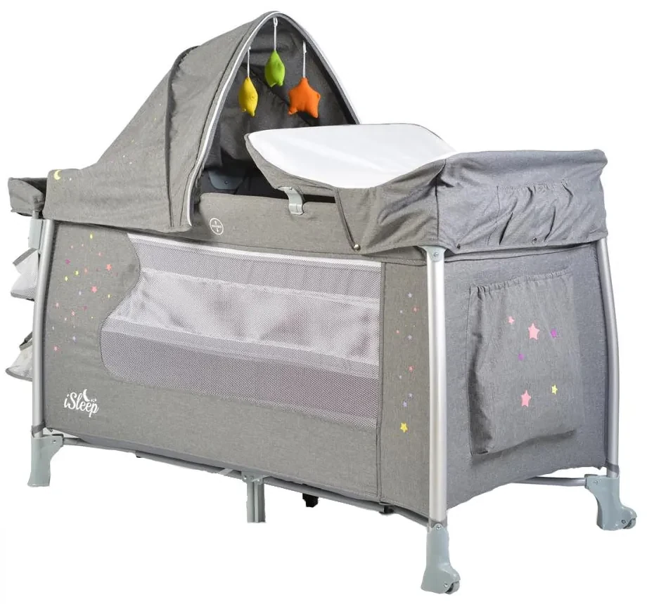 Patut pliabil cu 2 nivele Cangaroo 120x60 cm ISleep Grey | BIANO