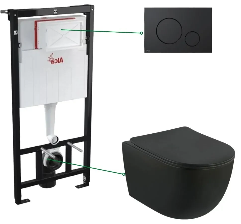 Set vas wc negru suspendat cu capac soft close Foglia, plus rezervor ...