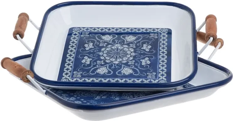 Cabris Set 2 tavi servire cu manere, Fier, Albastru | BIANO