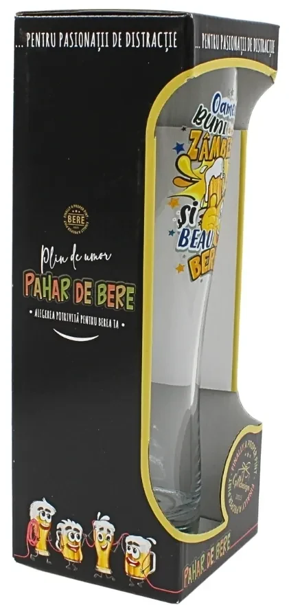 Pahar bere, 500 ml, mesaj funny “Oamenii buni zâmbesc și beau bere ...