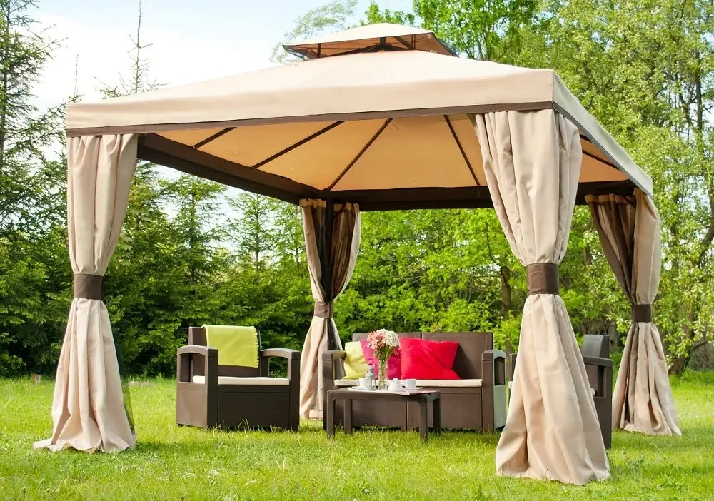 Pavilion de grădină cu plasă de țânțari și perdele Valencia 3x4m crem ...