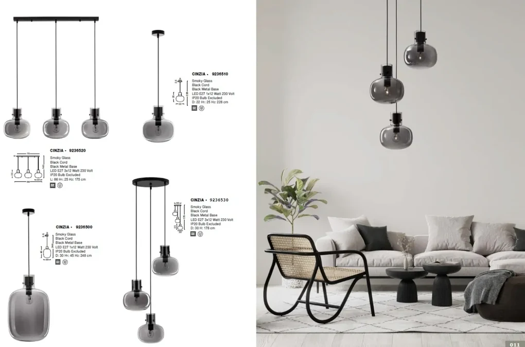 Lustra cu 4 pendule design modern CINZIA fumuriu | BIANO