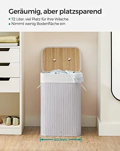 Cos de Rufe cu Capac si Sac Interior, Bambus, Gri, Vasagle, LCB010G01 ...