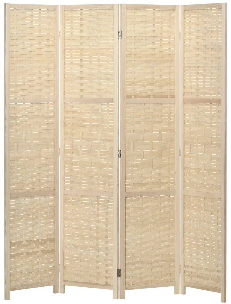 HOMCOM Separator de Cameră din Lemn și Bambus, Paravan Pliabil, Design ...