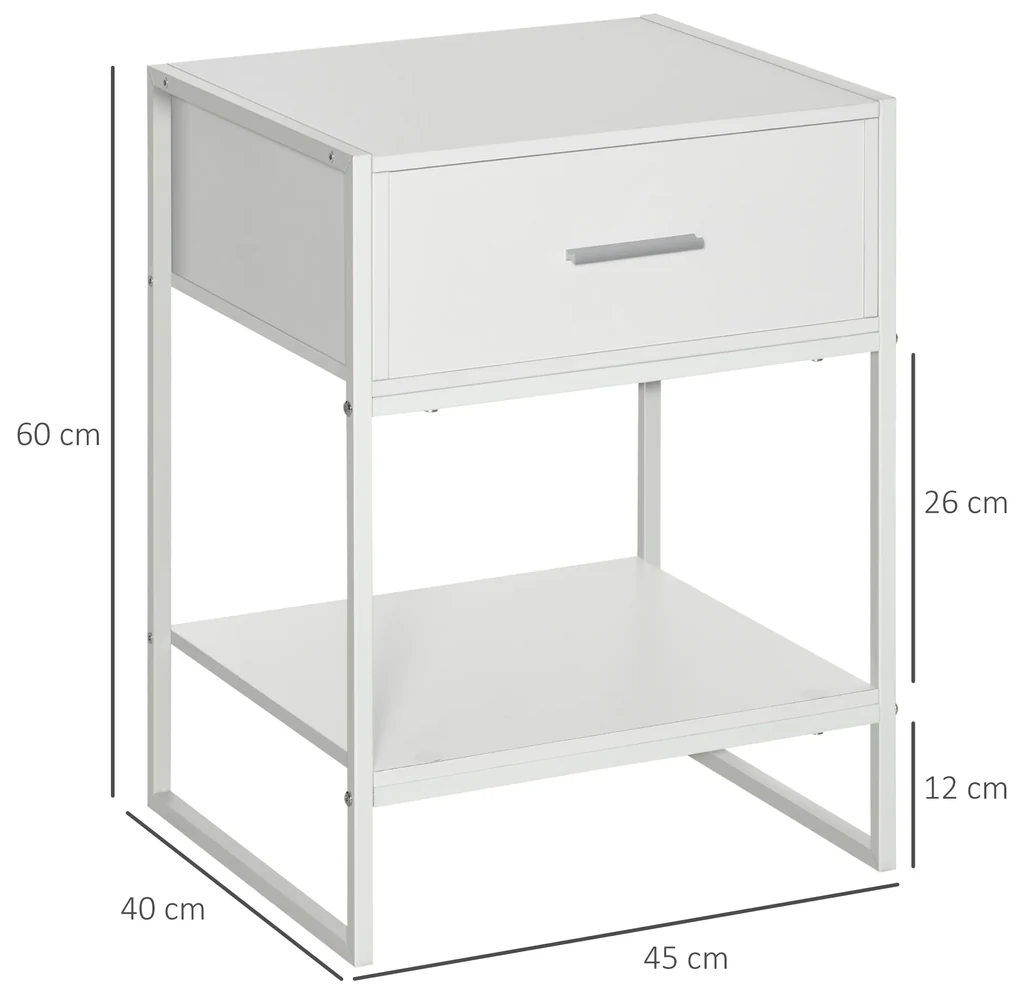 HOMCOM Set din 2 Noptiere Moderne, Noptieră cu Raft și Sertar ...