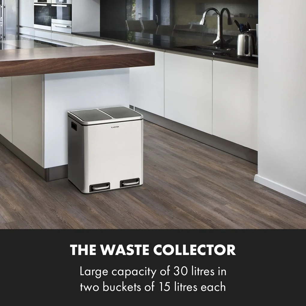 Trash Gordon, coș cu pedală, 30 l / 2 x 15 l, PP, oțel inoxidabil ...