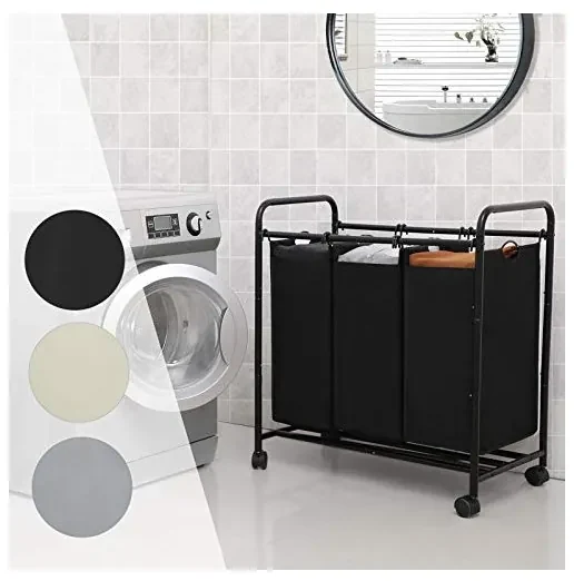 Cos separator pentru haine cu roti, Songmics, Negru, LSF003B, 3 x 44L ...