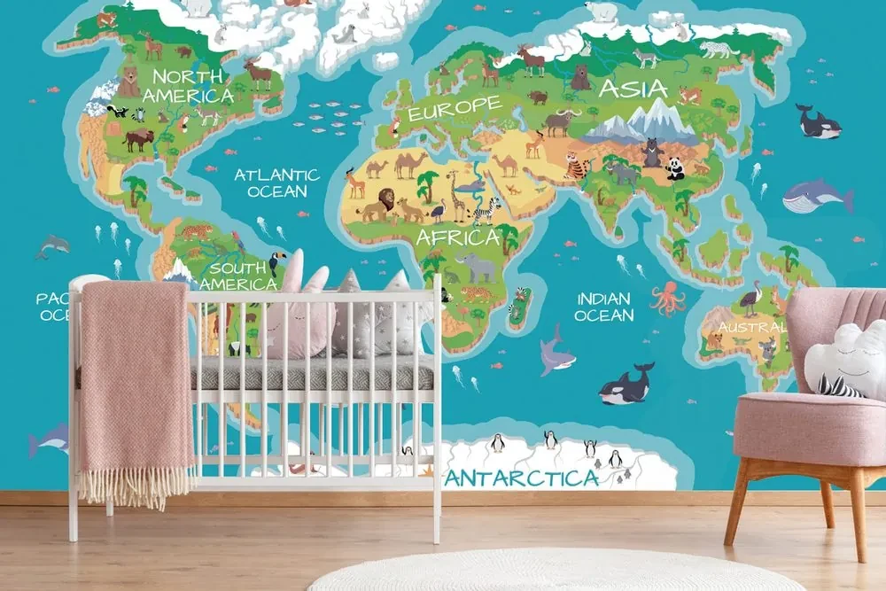 Tapet harta lumii geografică pentru copii | BIANO
