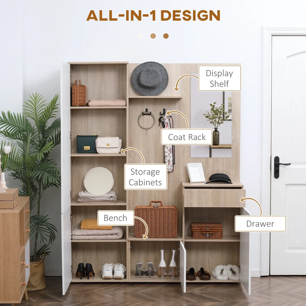 HOMCOM Organizator Multifuncțional pentru Intrare cu Oglindă, Bancă ...