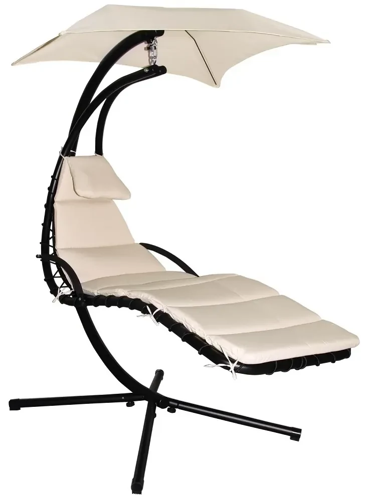 Balansoar suspendat pentru gradina, sezlong cu umbrela, Bej, *2752 | BIANO