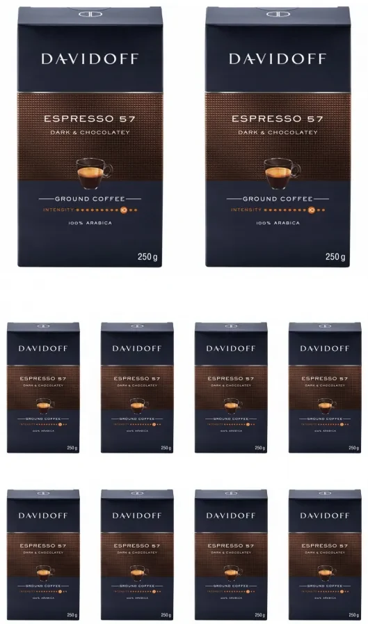 Pachet 10 x Cafea macinata Davidoff Espresso 57 DarkChocolatey 250 g ...