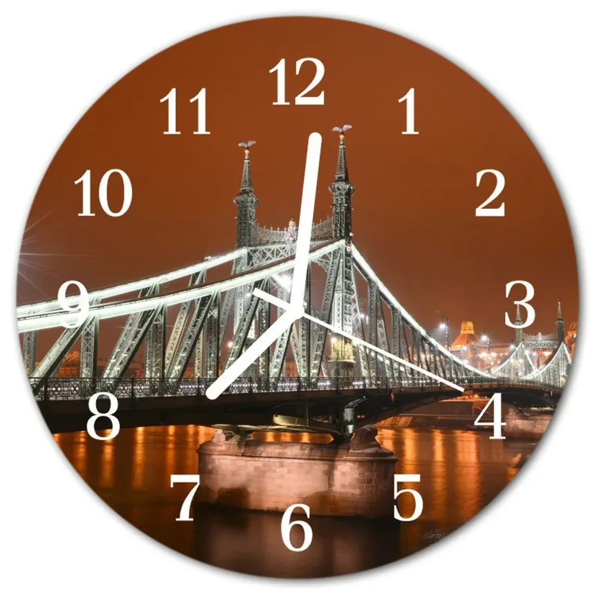 Ceas de perete din sticla rotund Podul Arhitectura multi-colorat | BIANO