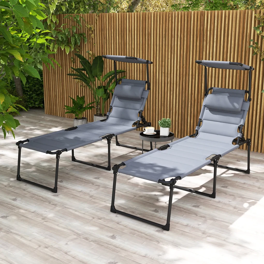 Outsunny Sezlong Pliabil pentru Exterior cu Parasolar Reglabil, Sezlong ...