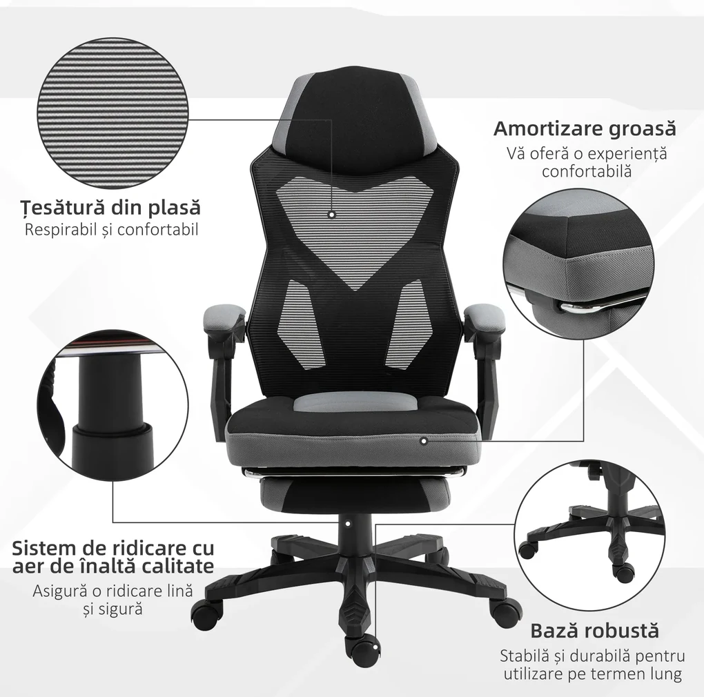 Vinsetto Scaun de Birou Ergonomic Reclinabil cu Suport Picioare ...