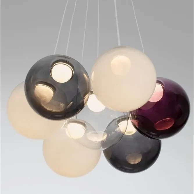 Lustra cu 7 pendule LED din sticla colorata SILENZIO | BIANO
