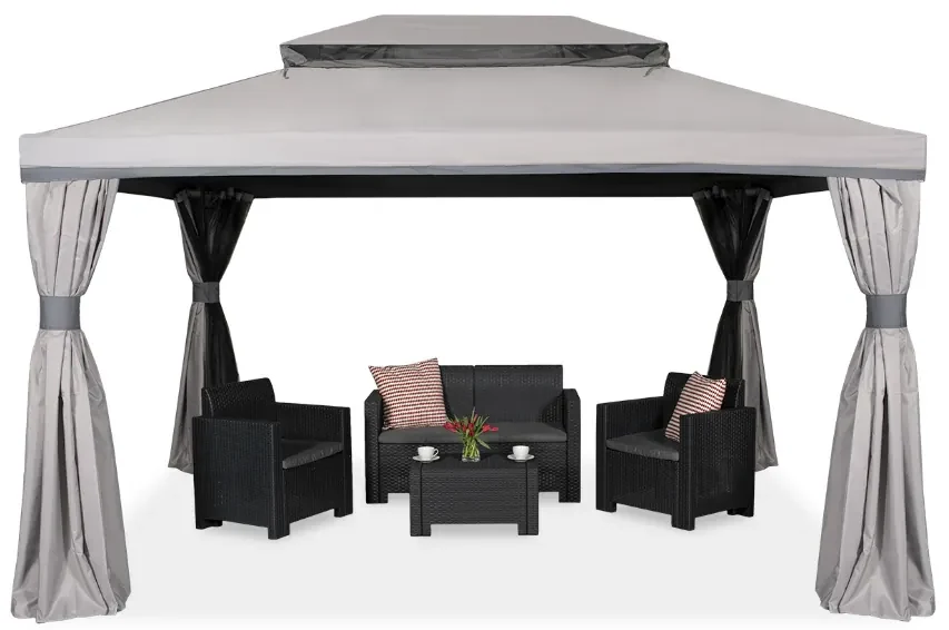 Pavilion de grădină cu plasă de țânțari și perdele Valencia 3x4m gri ...