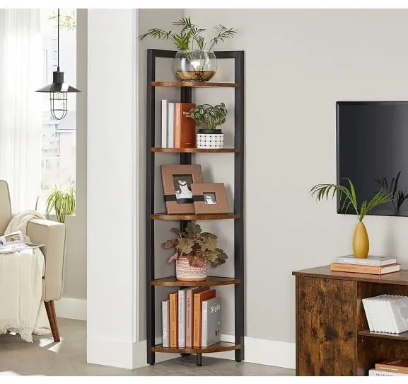 Raft De Colt Cu 5 Niveluri, Maro Rustic Si Negru, 30 X 30 X 150 Cm | BIANO