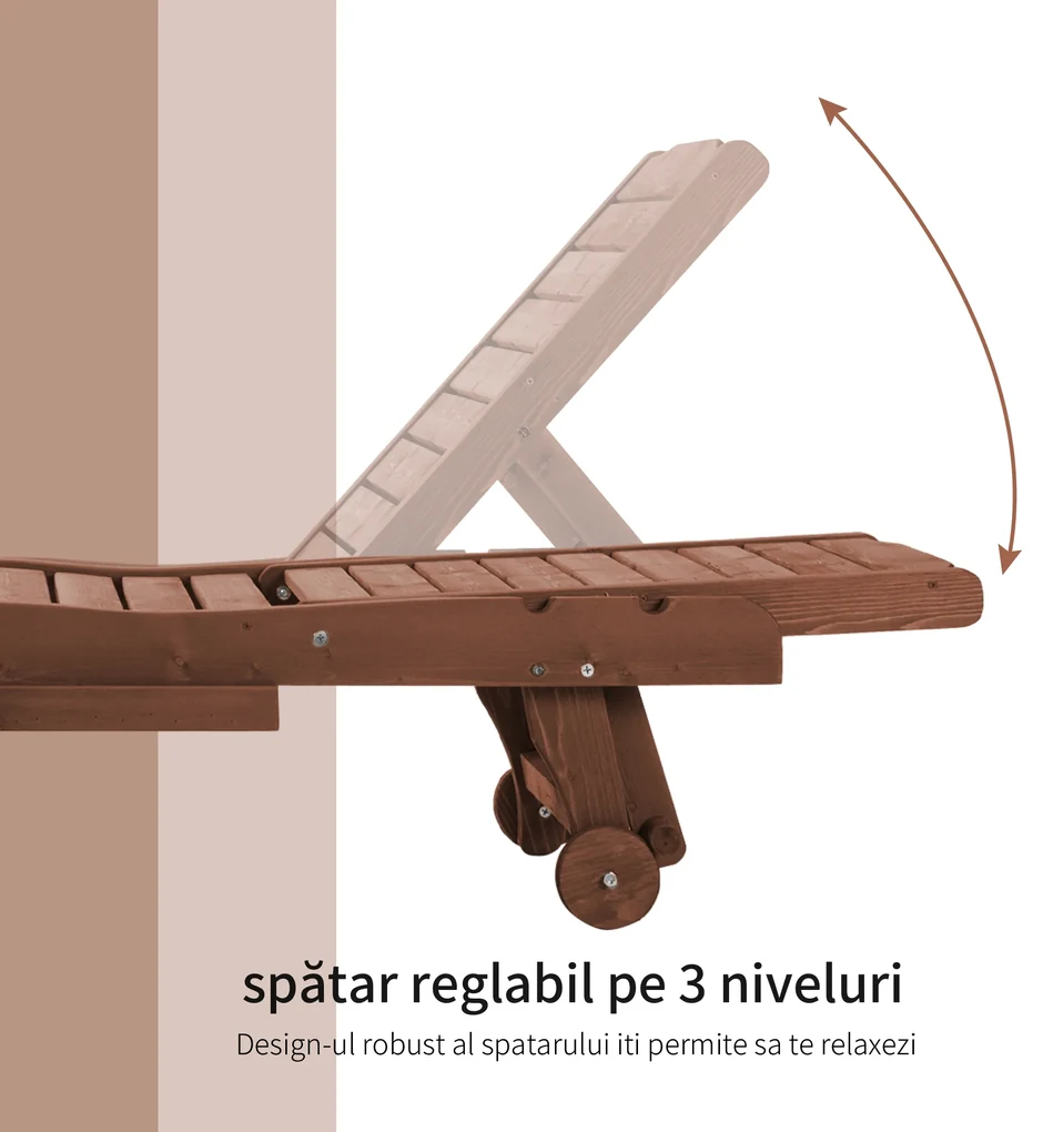 Outsunny Pat Sezlong de Gradina cu roti si tava detasabila din lemn | BIANO