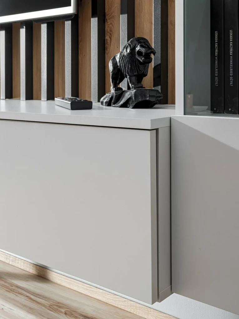 Set mobila living, suspendata, prindere perete, cu riflaj inclus, usi ...