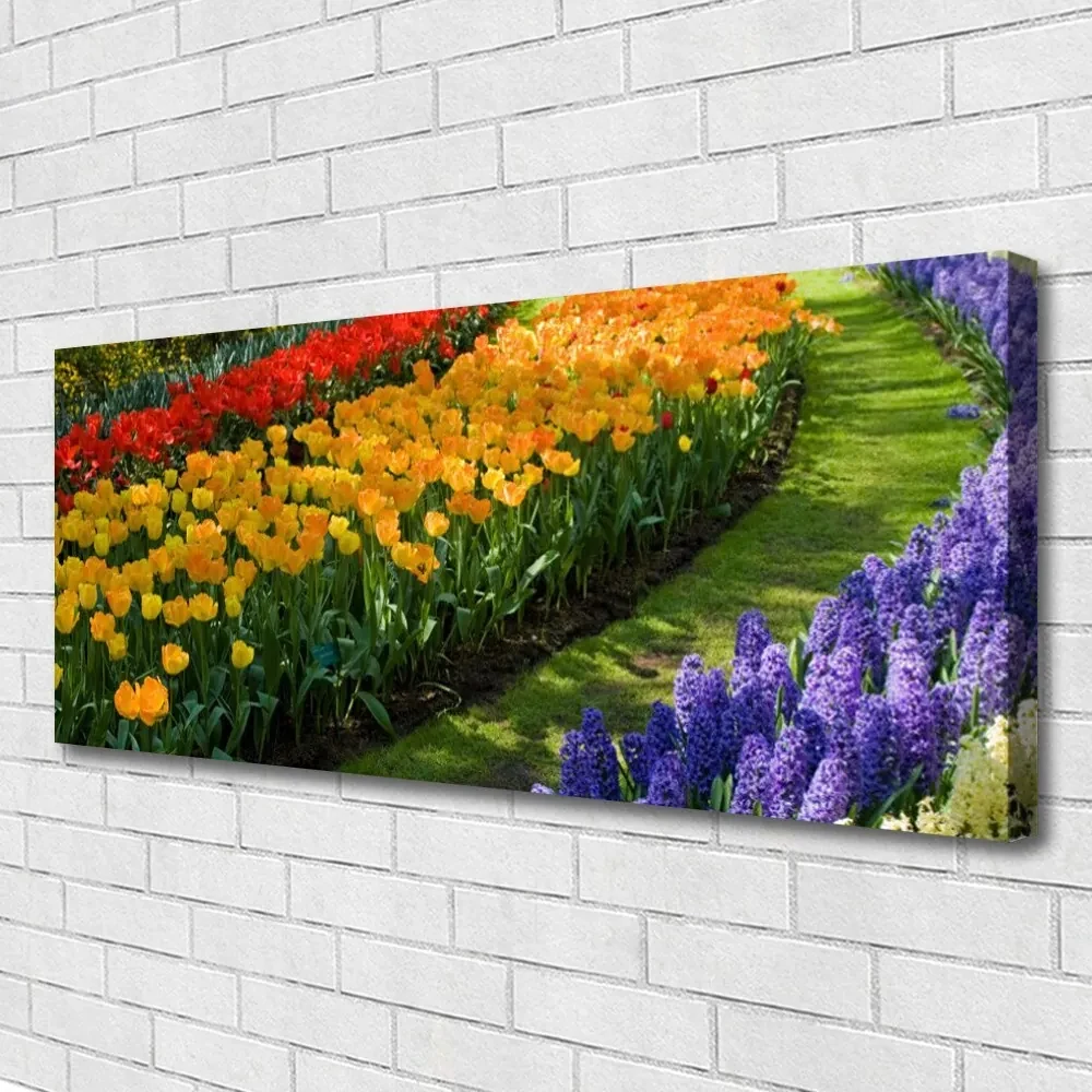 Tablou pe panza canvas Flori Floral Verde Roșu Galben Violet | BIANO