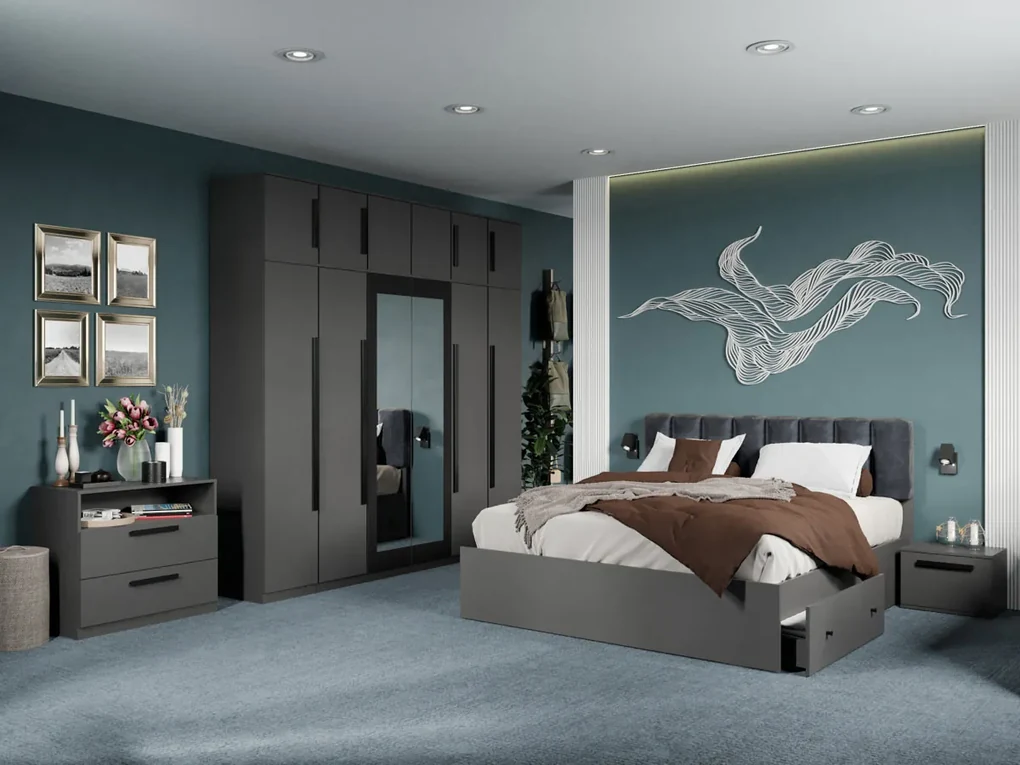 Set mobila dormitor complet Gri Antracit Stone C09 | BIANO