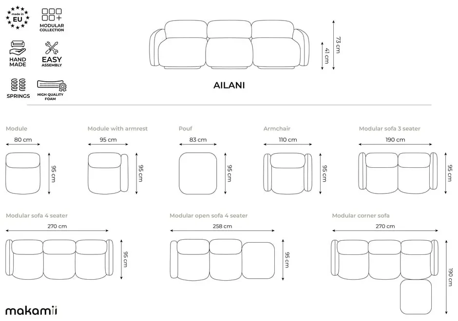 Colțar modular gri (cu colț variabil) Ailani – Makamii | BIANO