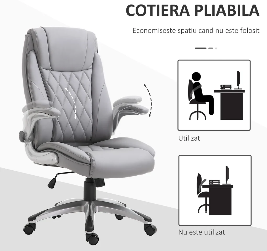 Scaun de birou ergonomic cu captuseala, inaltime reglabila si 5 roti ...