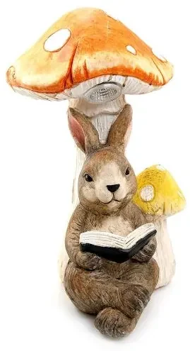 Decoratiune gradina, ceramica, lampa solara, iepure cu ciuperca, 47 cm ...