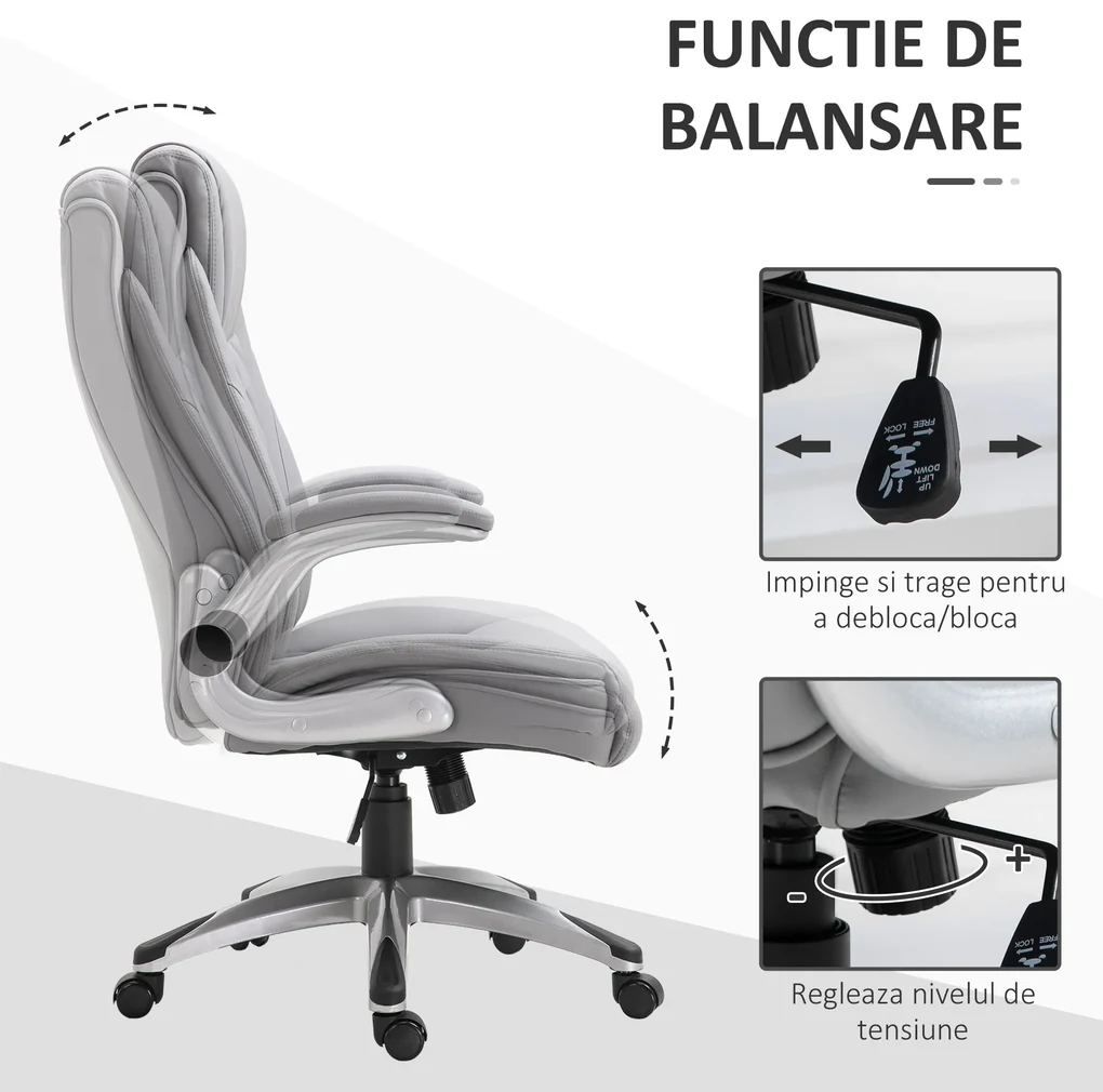 Scaun de birou ergonomic cu captuseala, inaltime reglabila si 5 roti ...