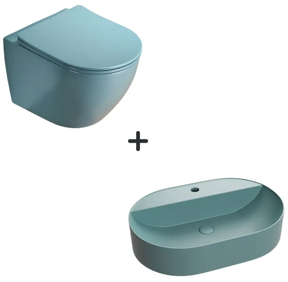Set vas wc rimless cu capac soft close plus lavoar baie cu orificiu ...