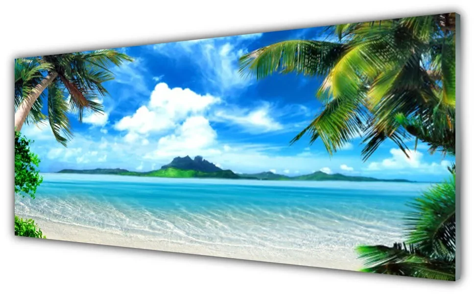 Tablou pe sticla Palm Sea peisaj copac Maro Verde Albastru | BIANO