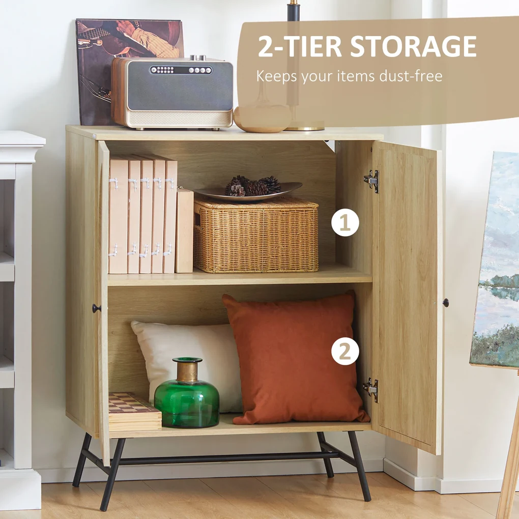 HOMCOM Dulap din Ratan cu 2 Nivele de Depozitare și Uși Duble, Design ...