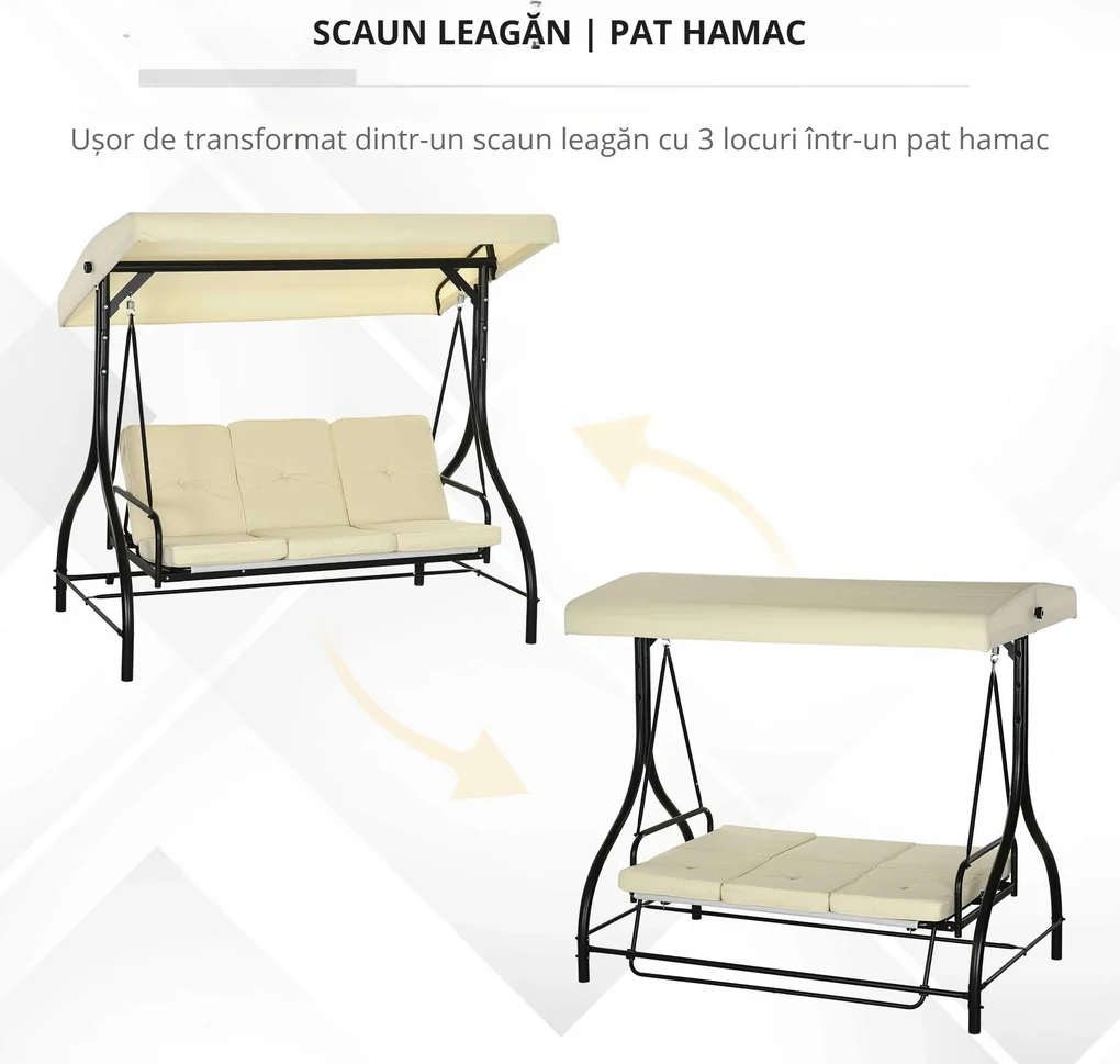 Outsunny Balansoar de Gradina 3 Locuri, Balansoar Pat pentru Exterior ...