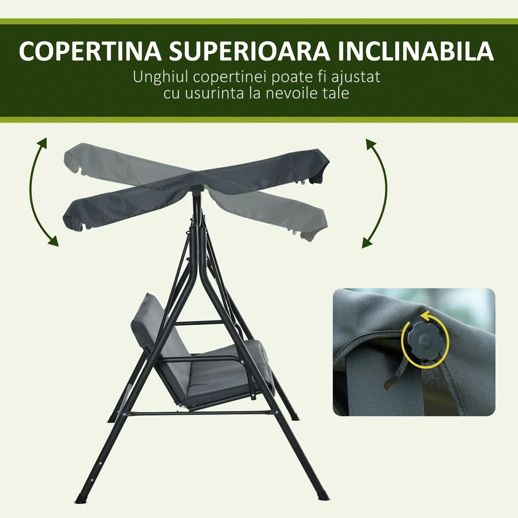 Outsunny Balansoar de Grădină 3 Locuri cu Baldachin Parasolar, Perne ...