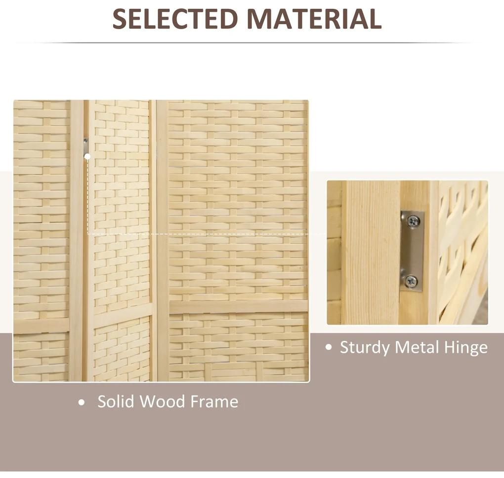 HOMCOM Separator de Cameră din Lemn și Bambus, Paravan Pliabil, Design ...