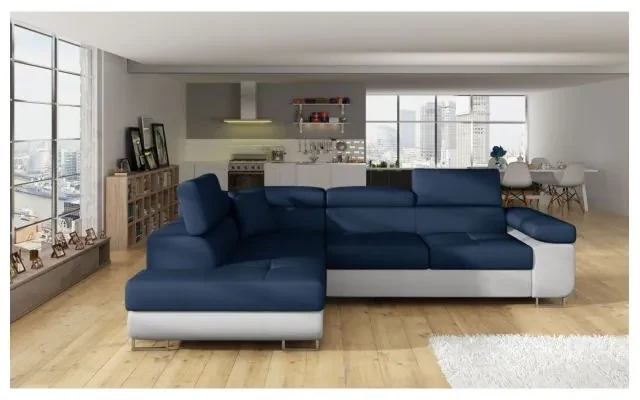 Coltar Living Extensibil ANTON Albastru/Alb Monolith 77/84 Stanga | BIANO