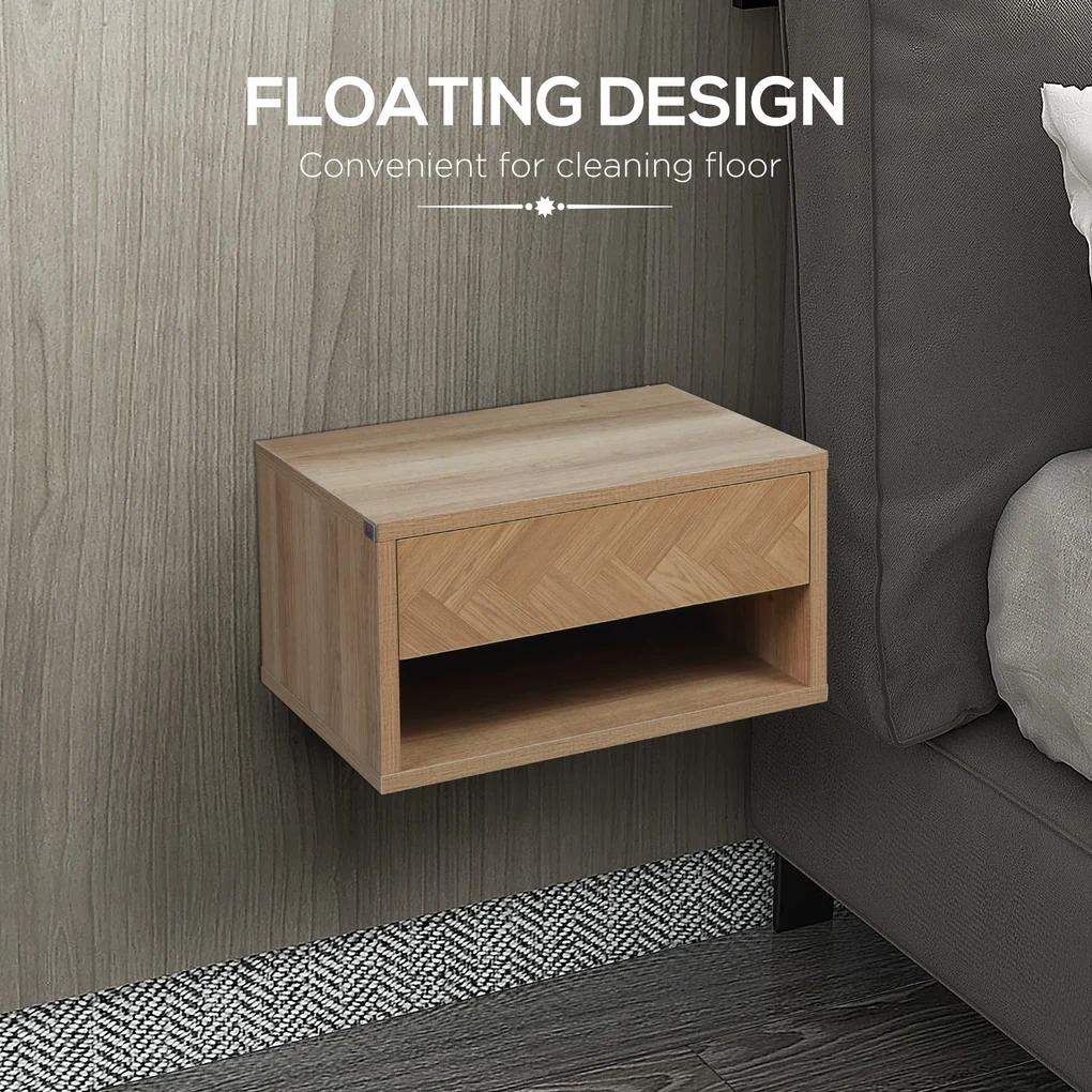 Set de 2 Noptiere Suspendate HOMCOM cu Sertar și Raft Deschis | Design ...