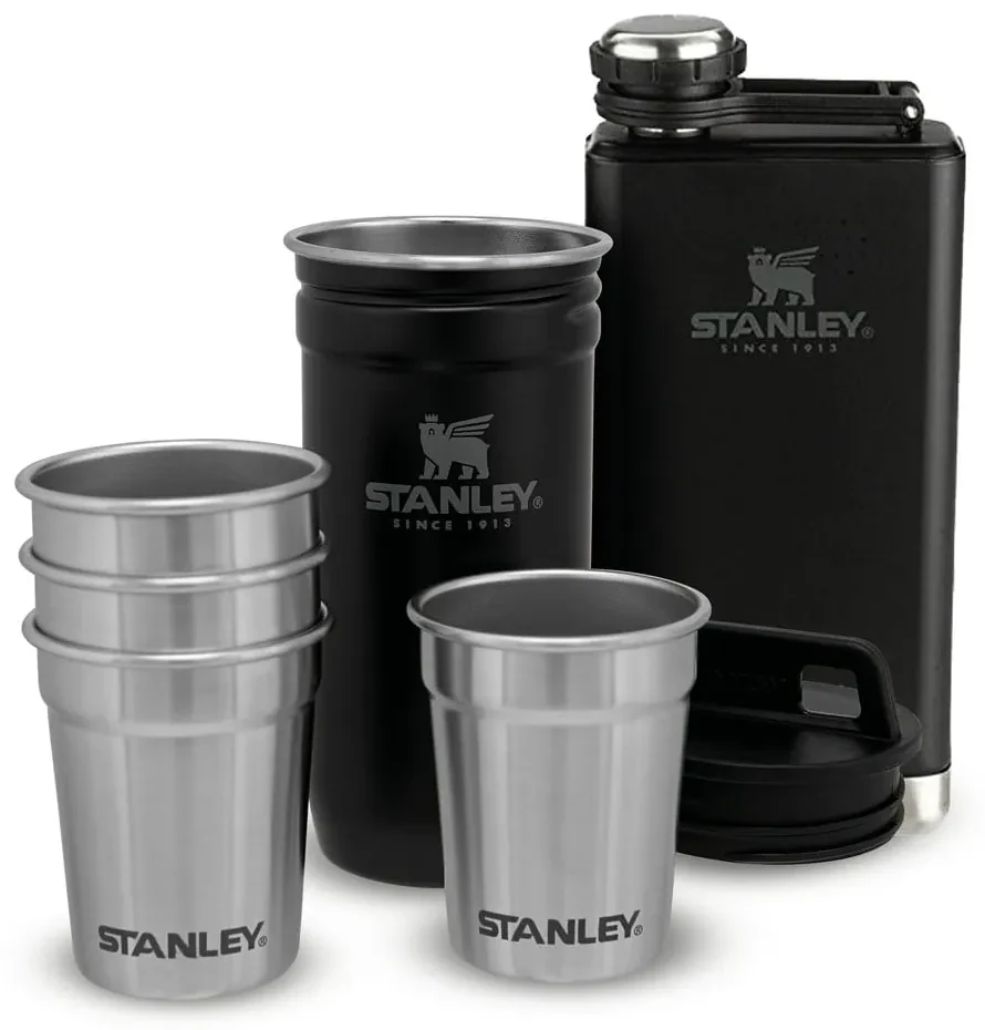 Set sticlă și pahare de tărie negru 6 buc. din oțel inoxidabil 250 ml ...