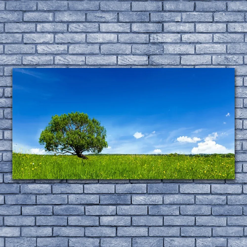 Tablou pe panza canvas Iarbă copac Natura Albastru Verde Maro | BIANO