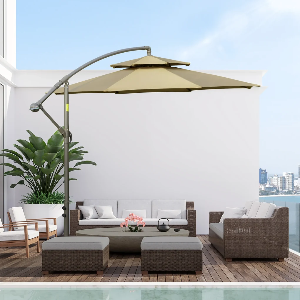 Outsunny Parasolar Grădină 2.7m, Reglabil, cu Ventilație Dublă și ...