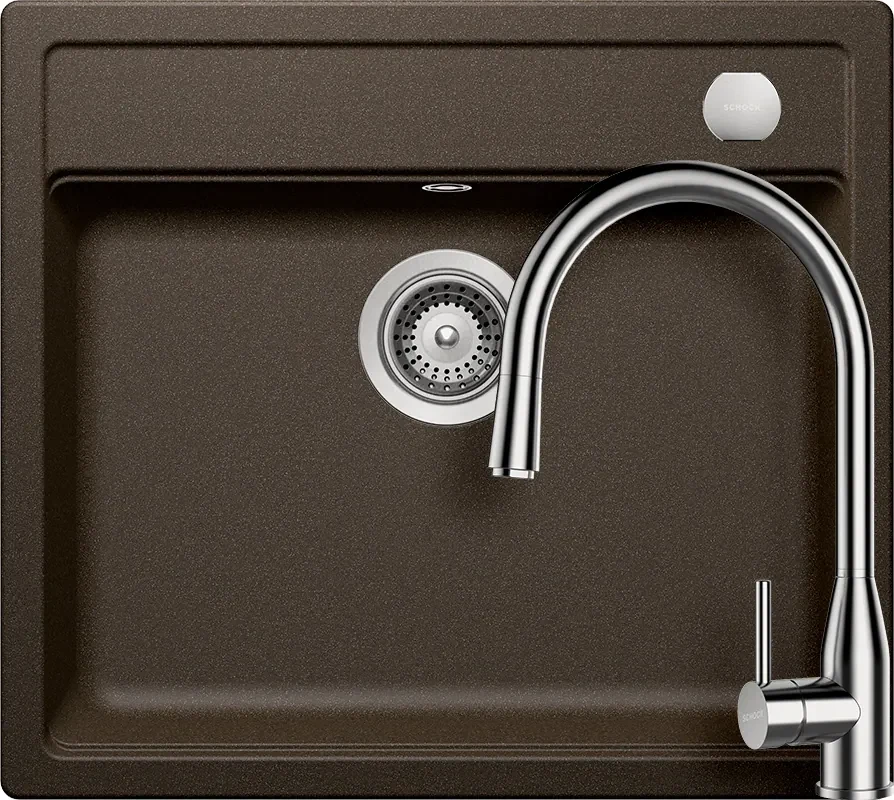 Set chiuveta bucatarie Schock Mono N-100 570 x 510 mm Cristadur Bronze, maro bronz cu baterie ...