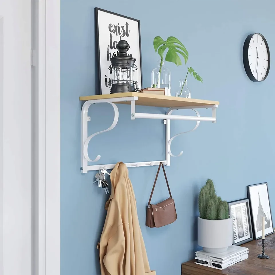Cuier perete cu etajera Industrial Design Alb 60 x 30 x 32 cm (L x l x ...