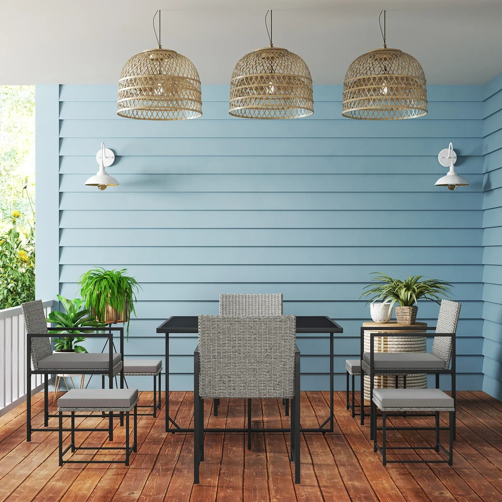 Outsunny Salon de grădină exterior din rășină împletită 8 locuri cu ...